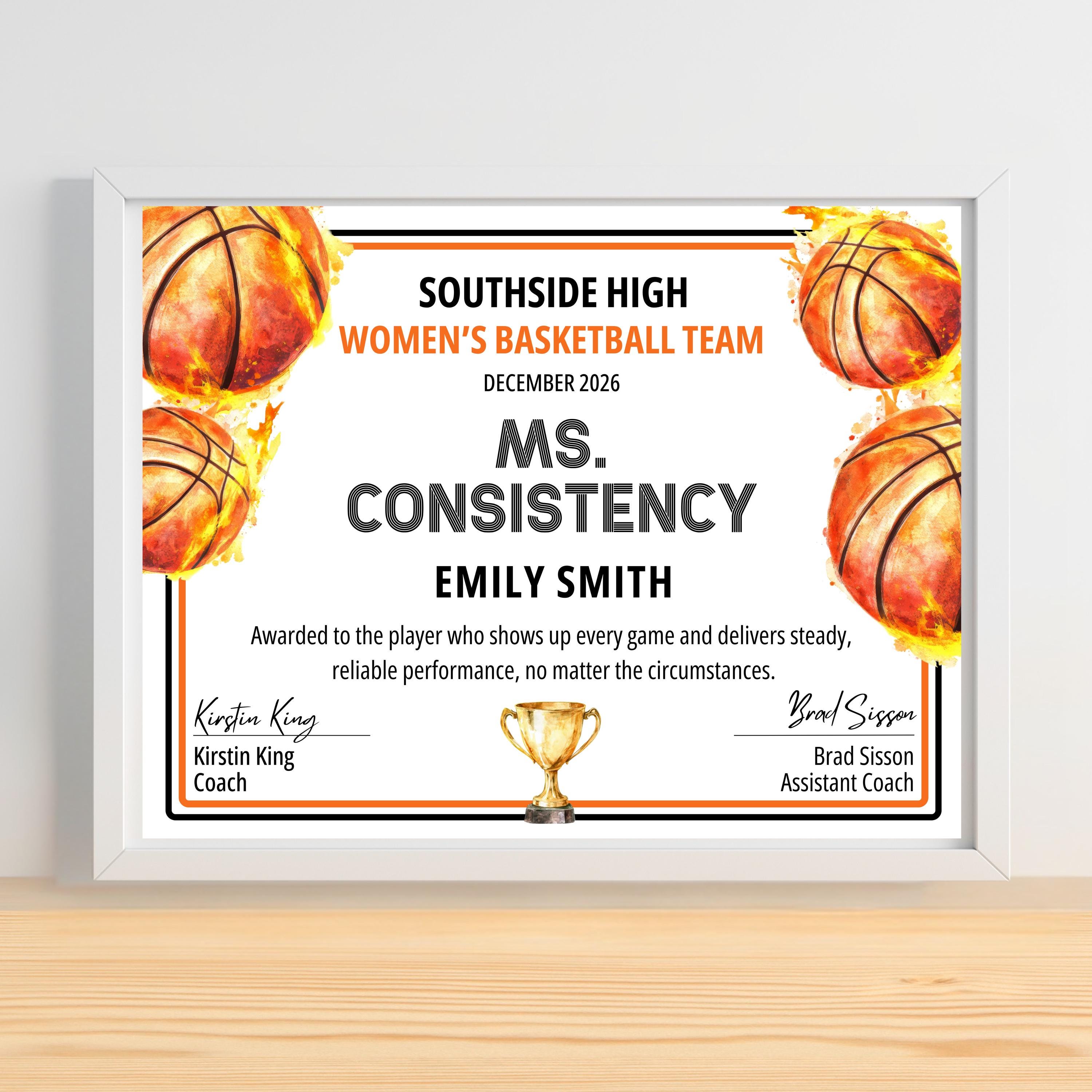 Editable Basketball Award Certificates: Team Celebration or Party, 25 ...
