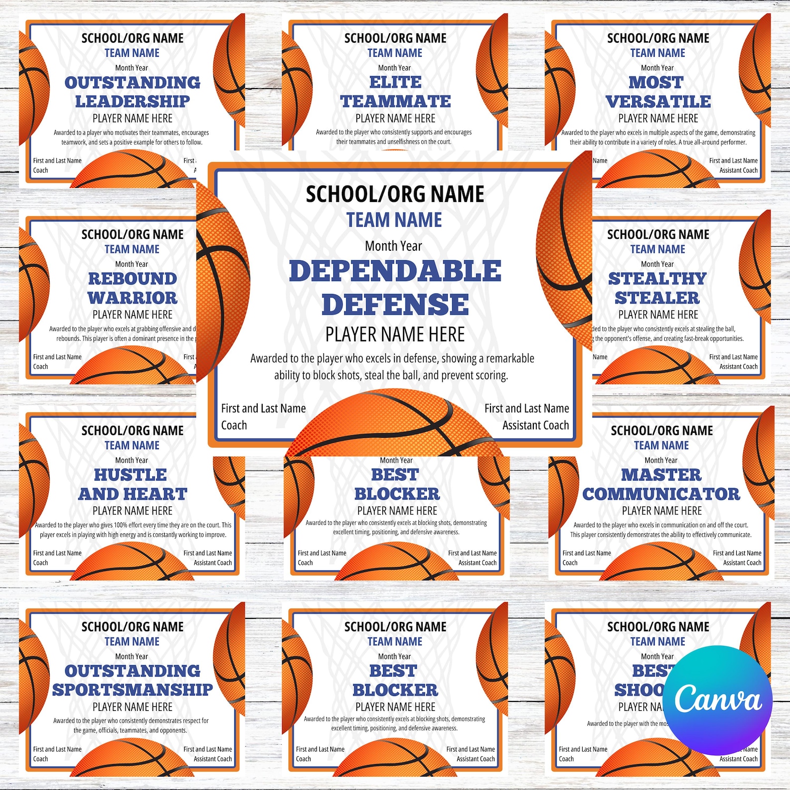 25 Editable Basketball Certificates, Basketball Team Party, Canva ...
