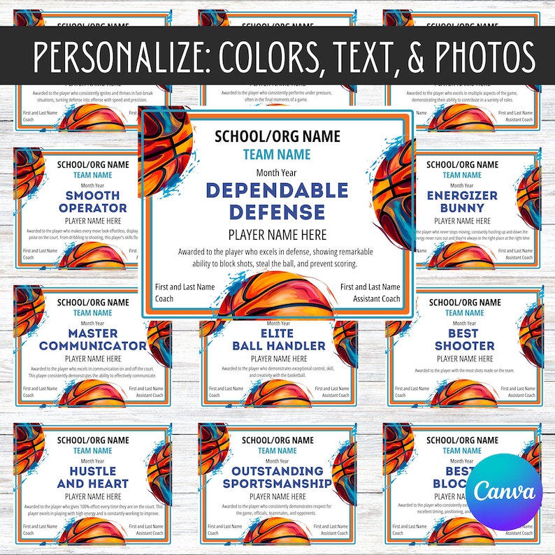 25 Editable Basketball Certificates, Basketball Team Party, Canva ...