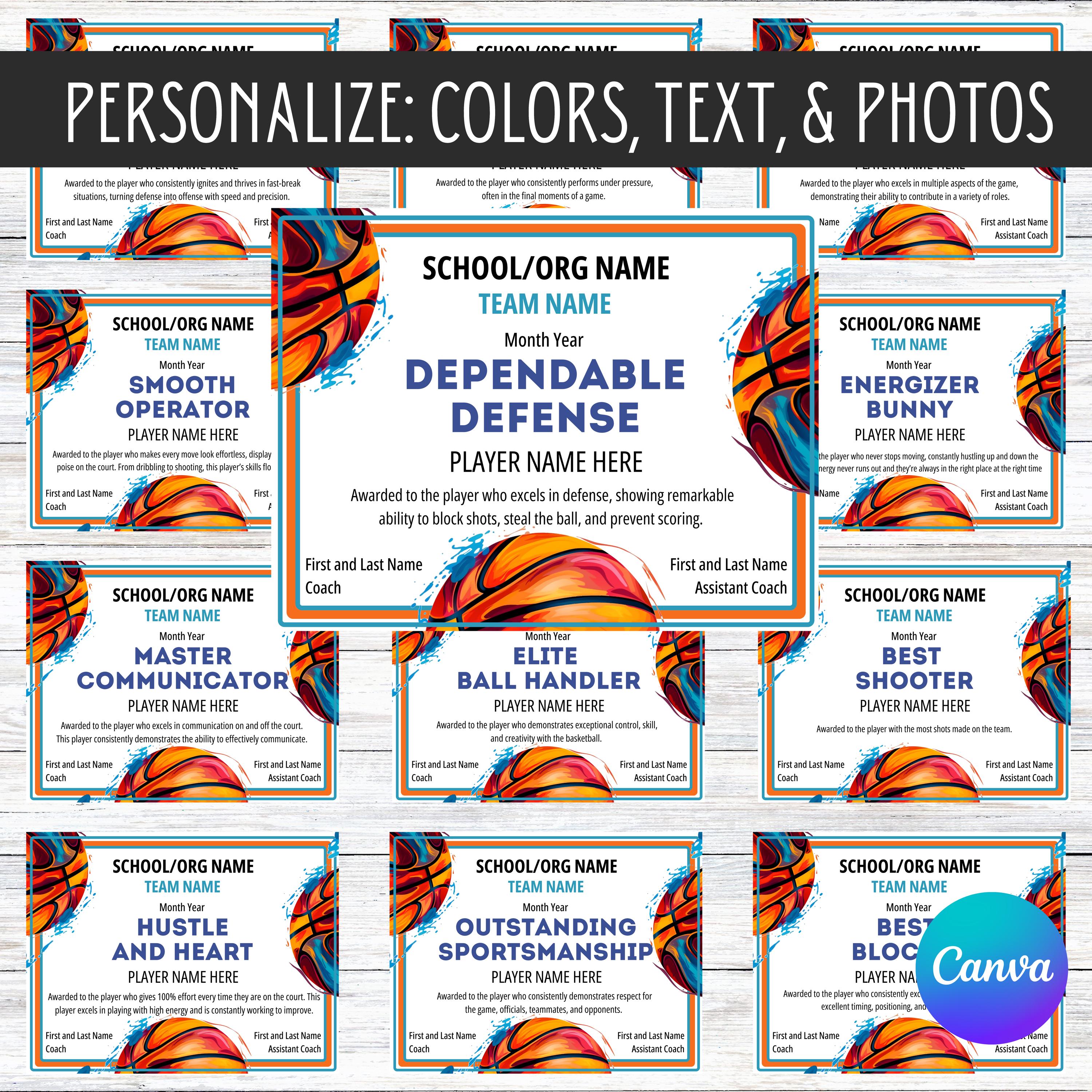 25 Editable Basketball Certificates, Basketball Team Party, Canva ...