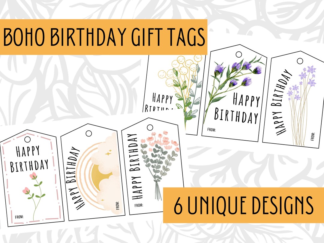 Boho Birthday Gift Tags L Printable Gift Tag L Gift Tag Labels - Etsy