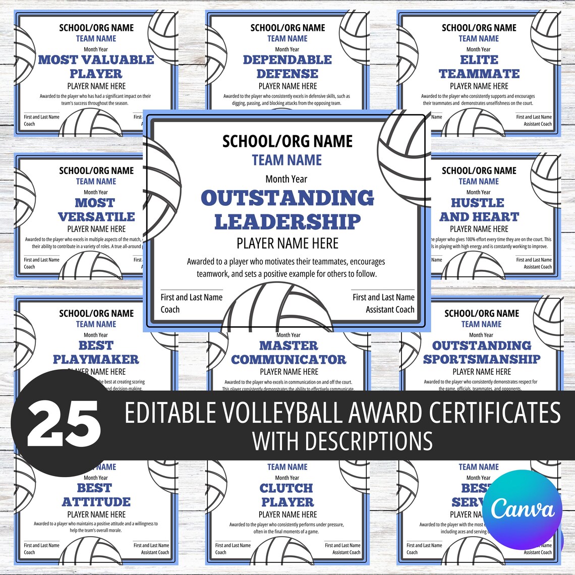 25 Editable Volleyball Certificates, Volleyball Team Party, Canva ...