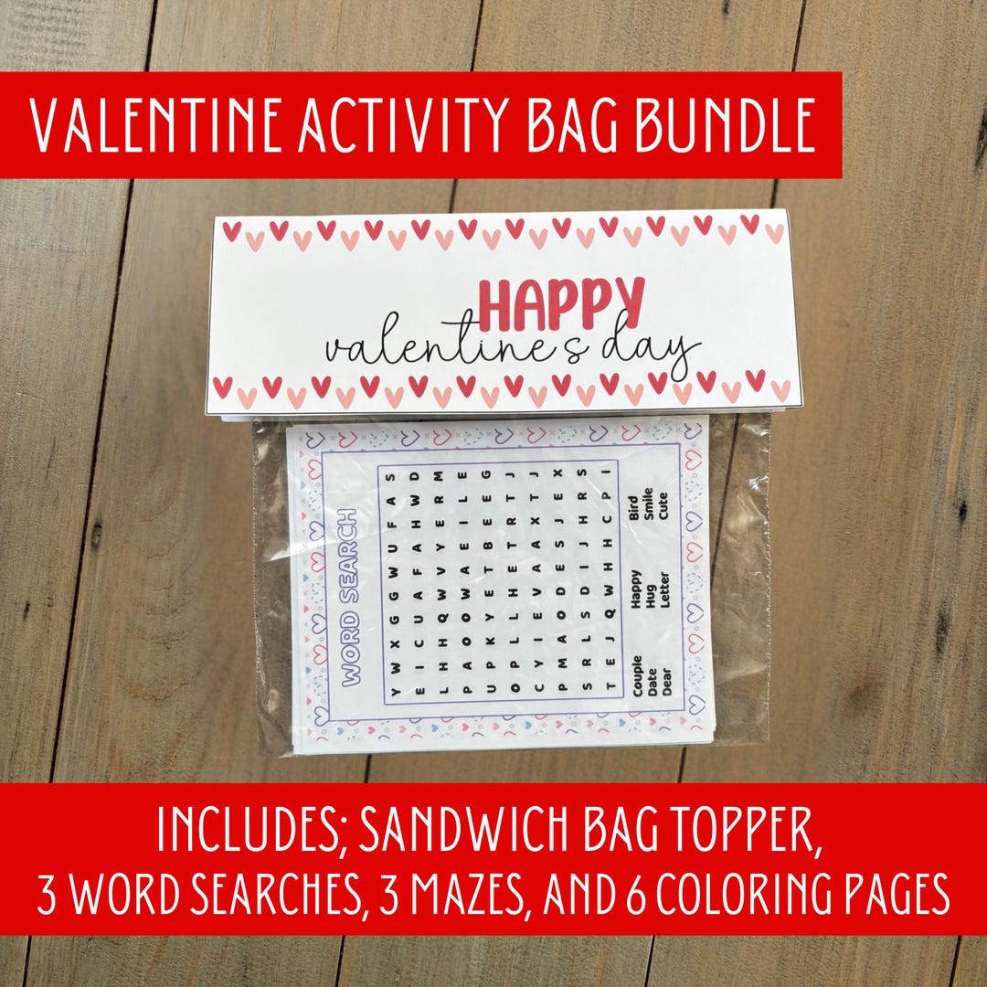 Valentine's Day Activity Pages: Word Search, Maze, Coloring (PDF) - Etsy