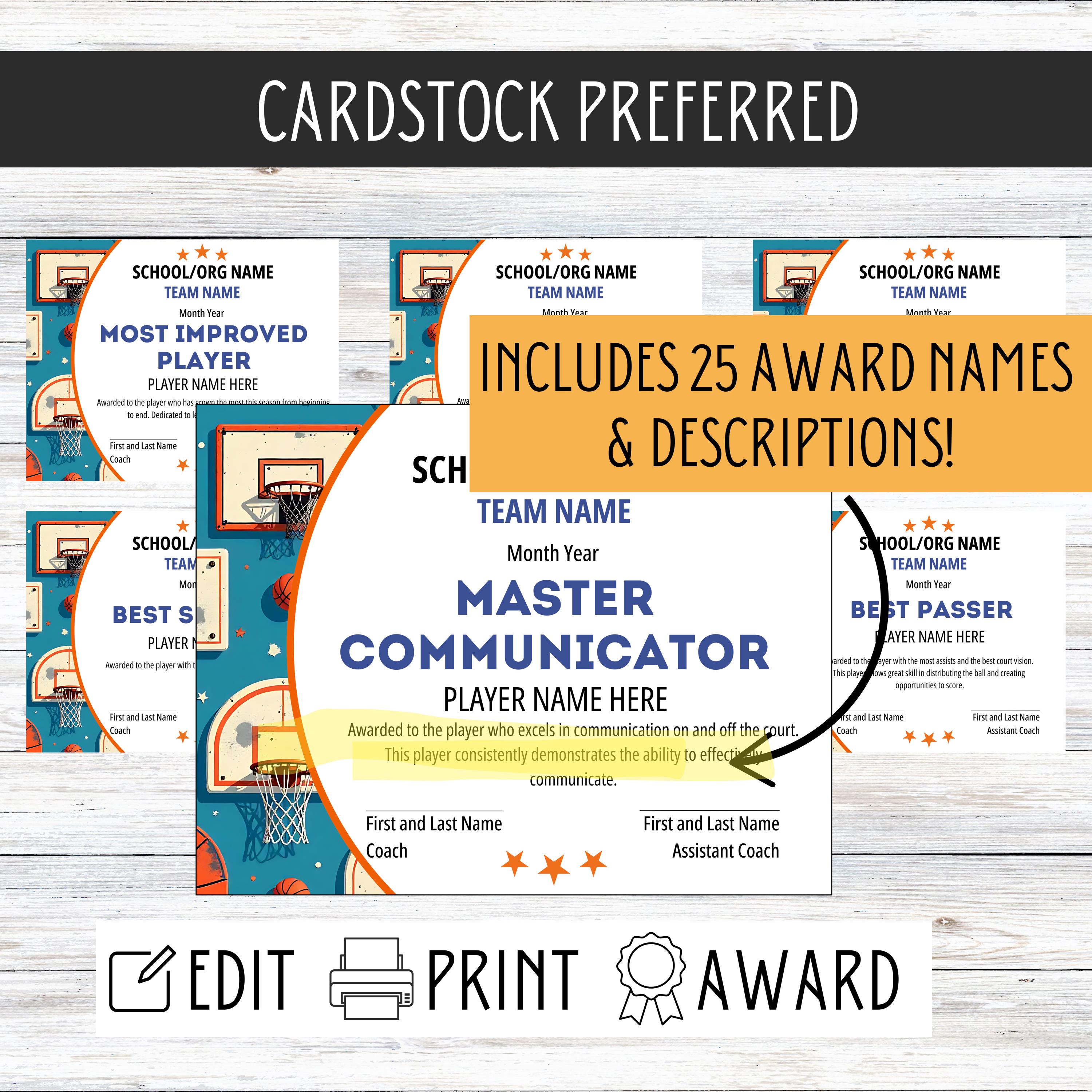25 Editable Basketball Certificates, Basketball Team Party, Canva ...