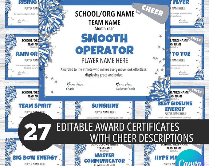 Editable Cheerleading Award Certificates: 27 Canva Cheer Certificate ...