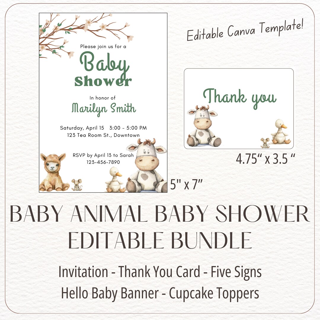 Baby Animal Baby Shower Invitation Editable Bundle - Etsy