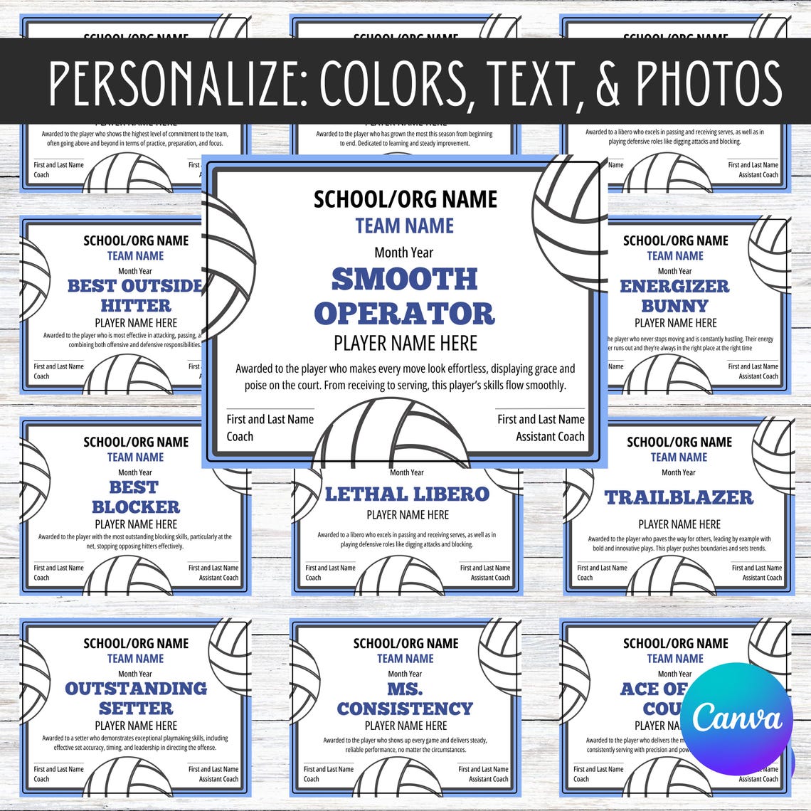 25 Editable Volleyball Certificates, Volleyball Team Party, Canva ...