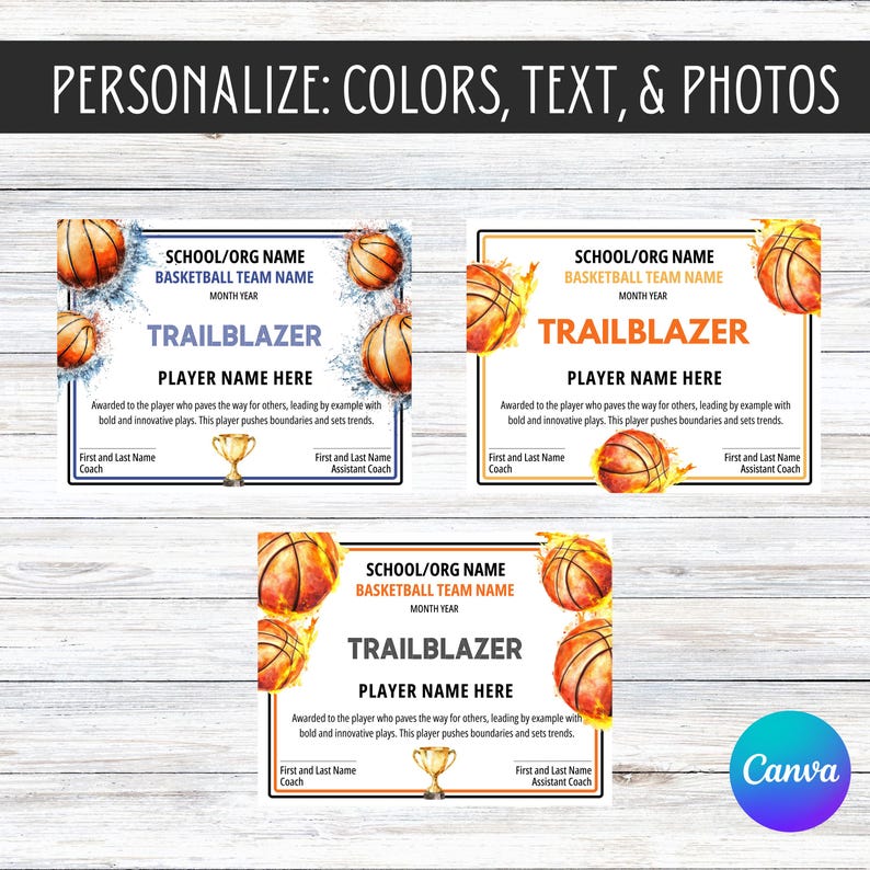 Editable Basketball Award Certificates: Team Celebration or Party, 25 ...