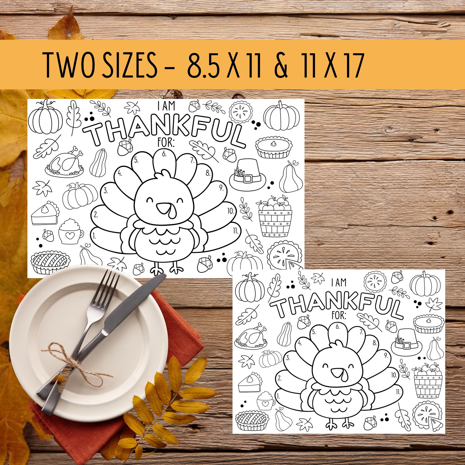 Thankful Thanksgiving Placemats for Kids, Turkey Thanksgiving Placemats ...