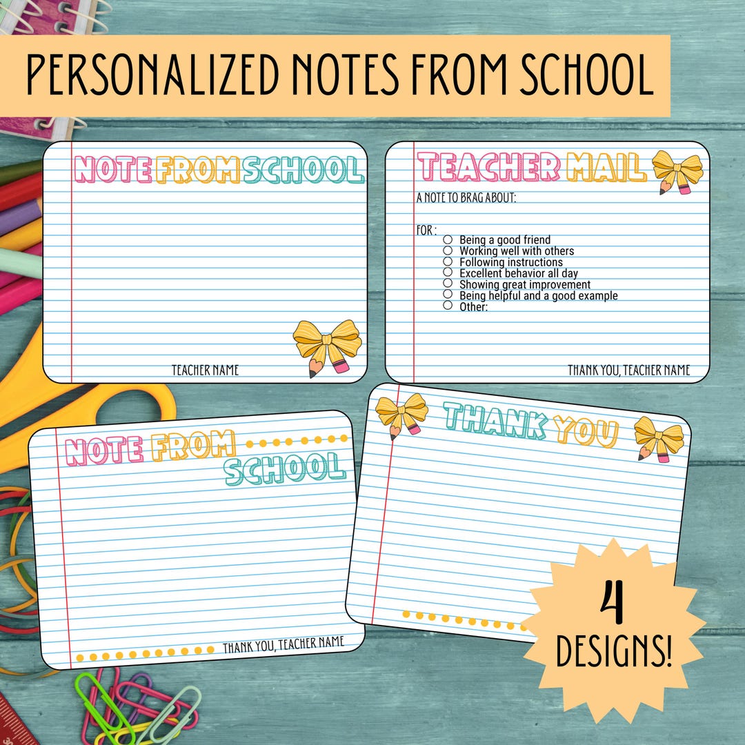 Personalized School Note Printable, A Note From Your Teacher ...