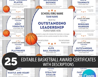 25 Editable Basketball Certificates, Basketball Team Party, Canva ...
