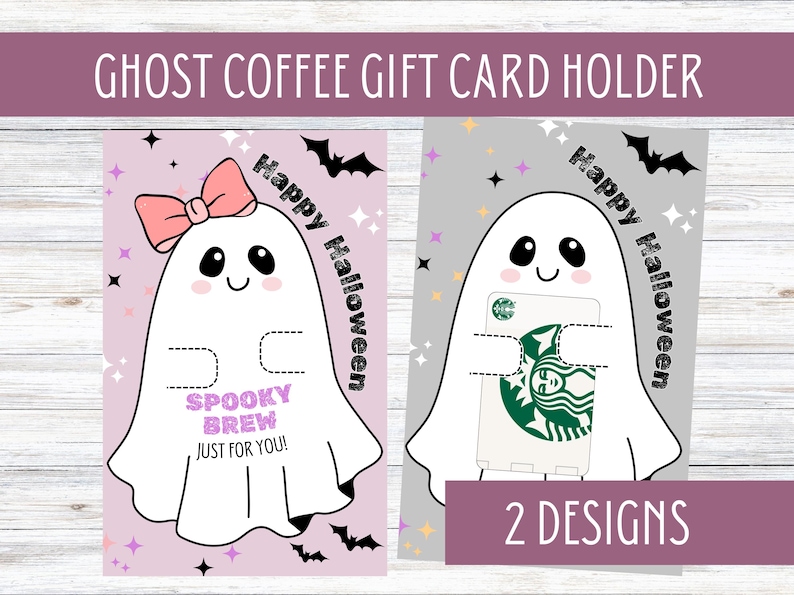 Cute Ghost Coffee Gift Card Holder, Girly Ghost, Halloween Gift, Spooky ...