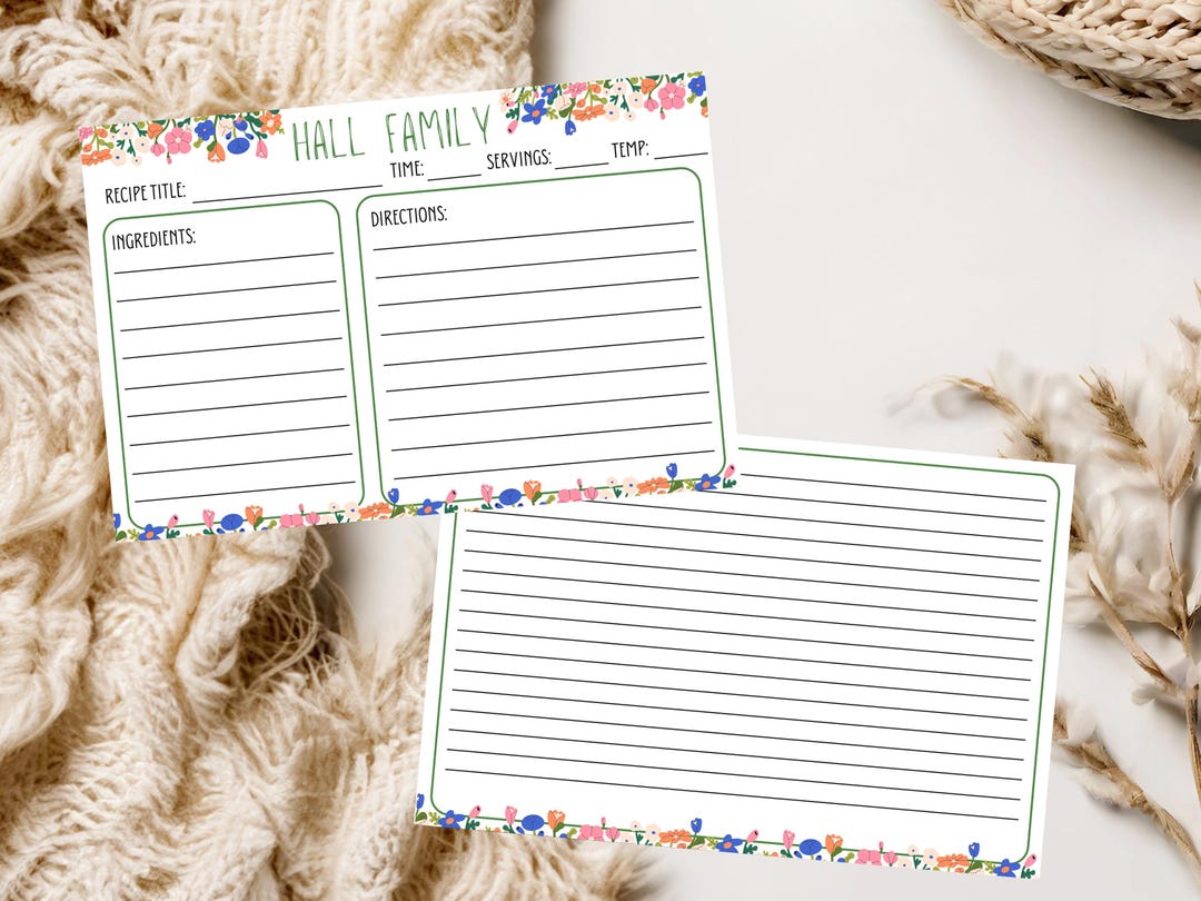 Bright Floral Recipe Card Template, Printable Recipe Card, Personalized ...