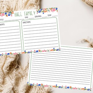 Bright Floral Recipe Card Template, Printable Recipe Card, Personalized ...