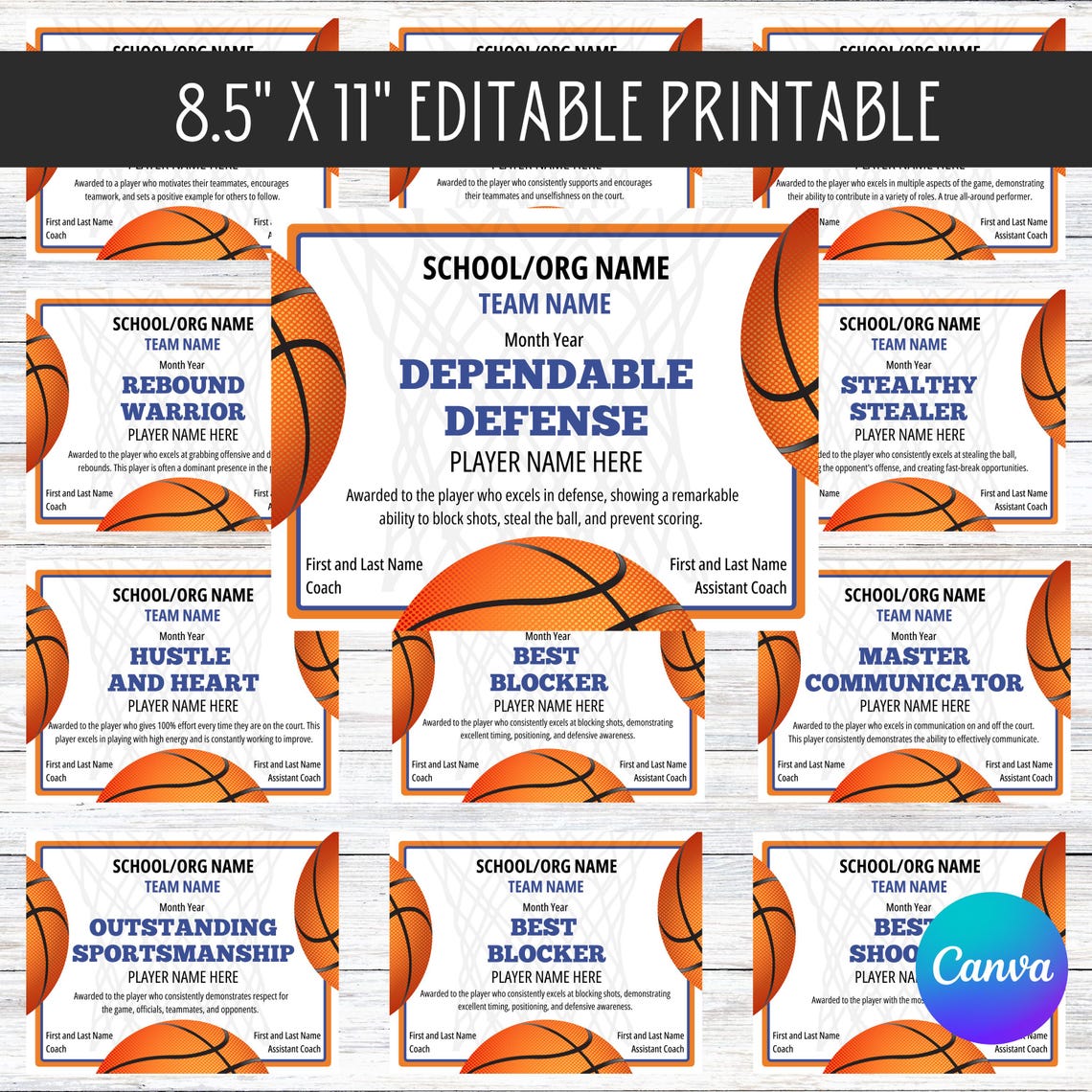 25 Editable Basketball Certificates, Basketball Team Party, Canva ...