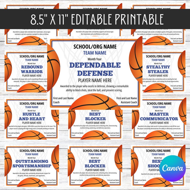 25 Editable Basketball Certificates, Basketball Team Party, Canva ...
