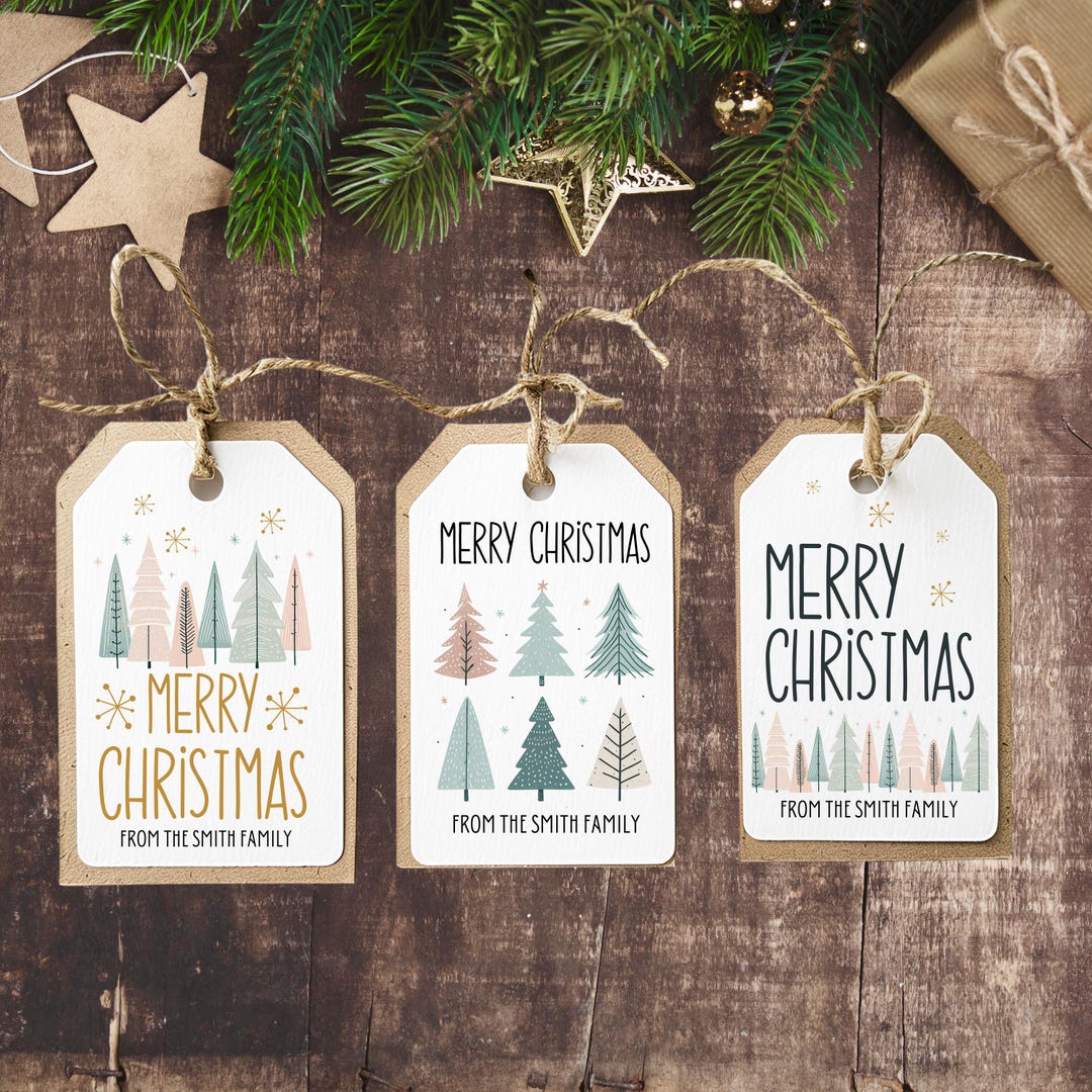 Boho Christmas Tree Gift Tags: Printable Holiday Favor Tags (digital ...
