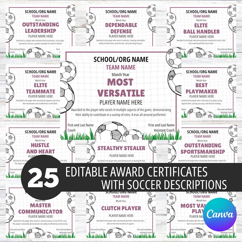 Edit and Personalize Soccer Award Certificates: Team Award or Party ...