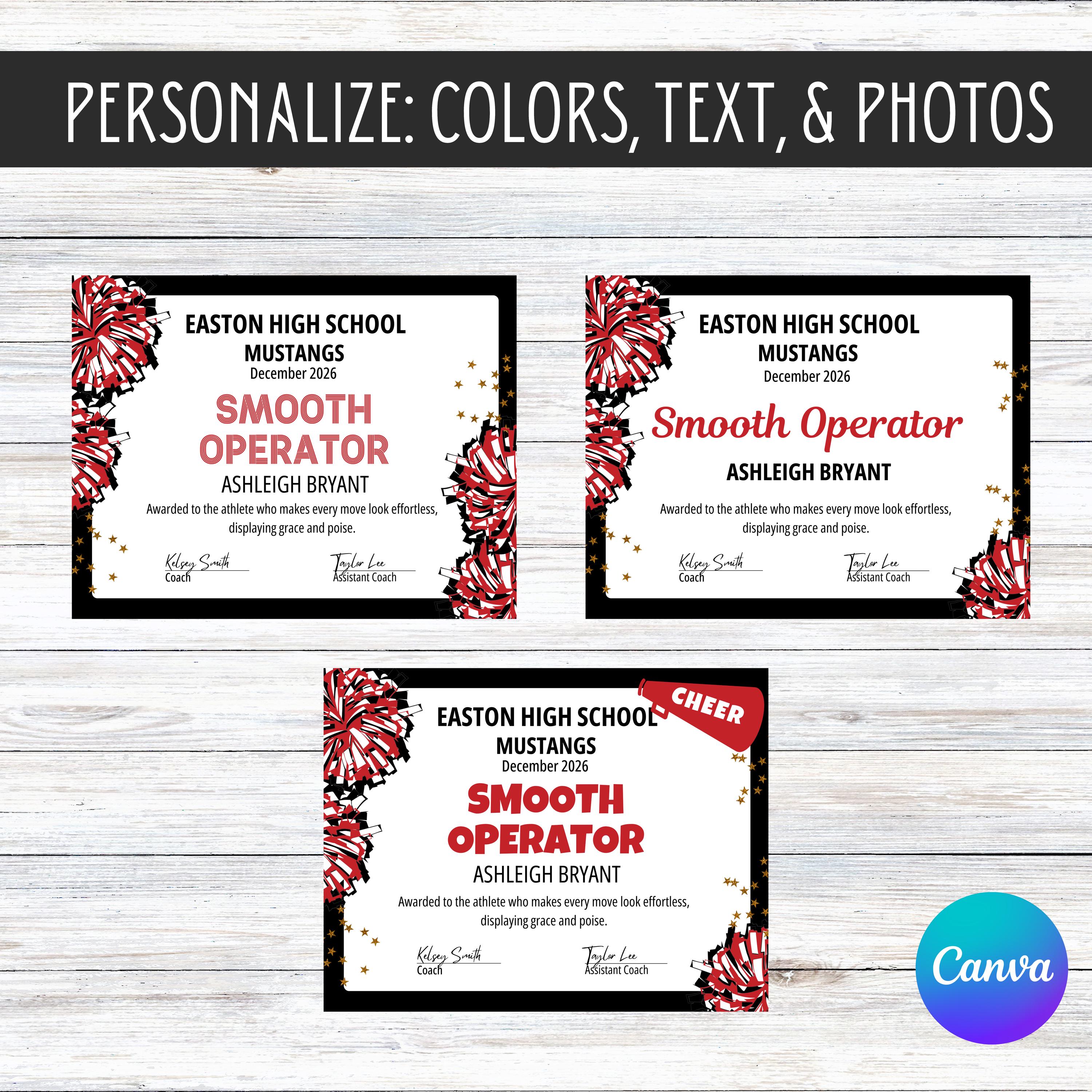 Editable Cheerleading Award Certificates: 27 Canva Cheer Certificate ...