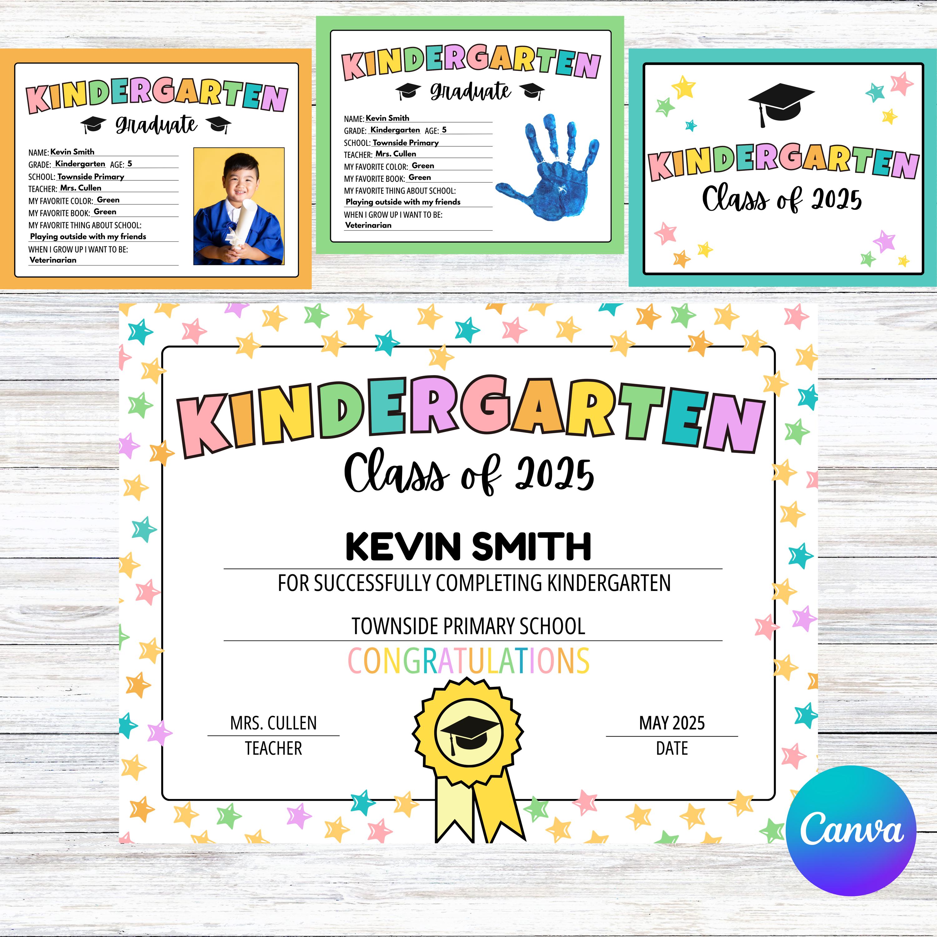 Editable Kindergarten Graduation Certificate: Photo & Handprint ...