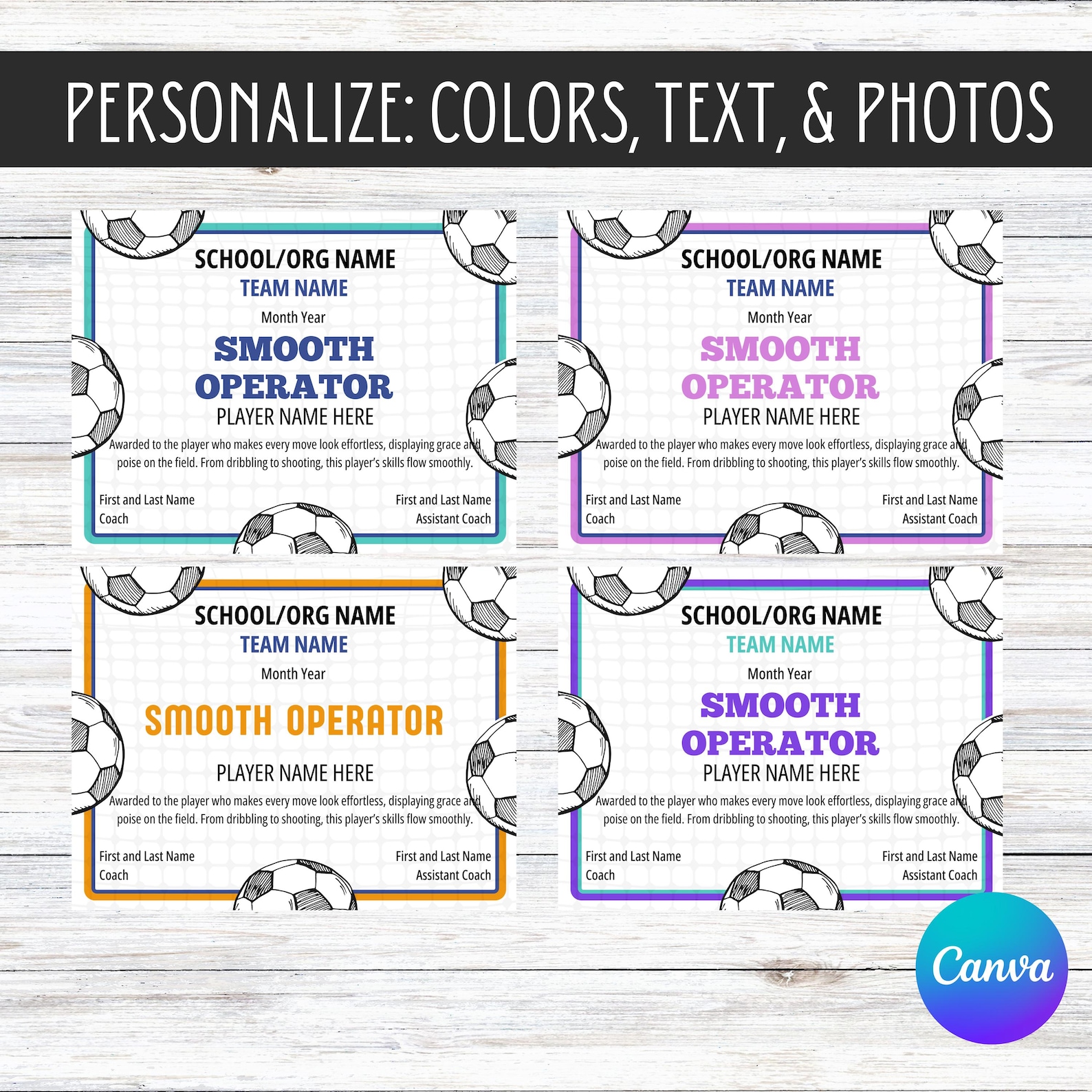 Editable Soccer Award Certificates: Team Party Canva Template (25 ...