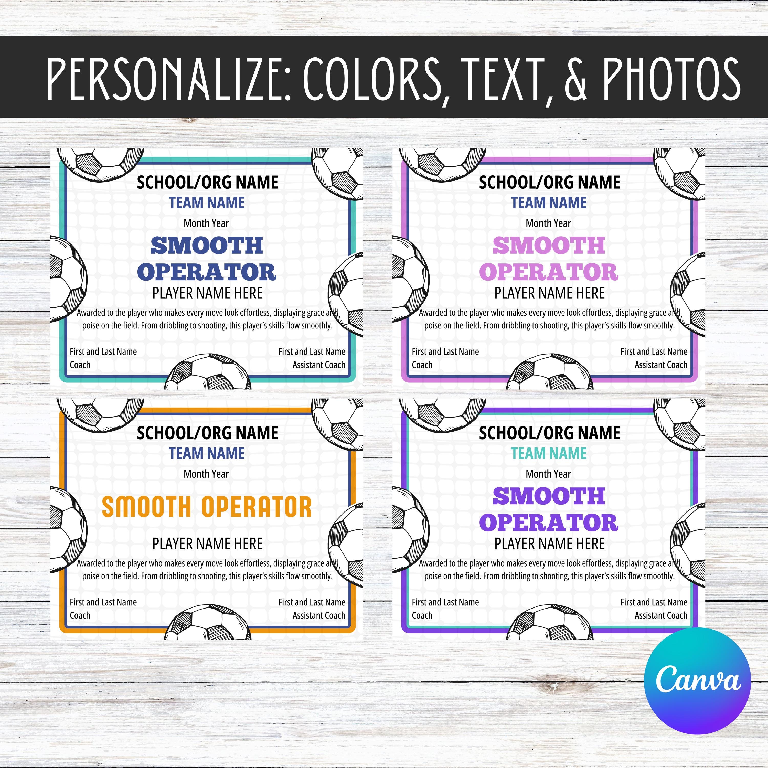 Editable Soccer Award Certificates: Team Party Canva Template (25 ...
