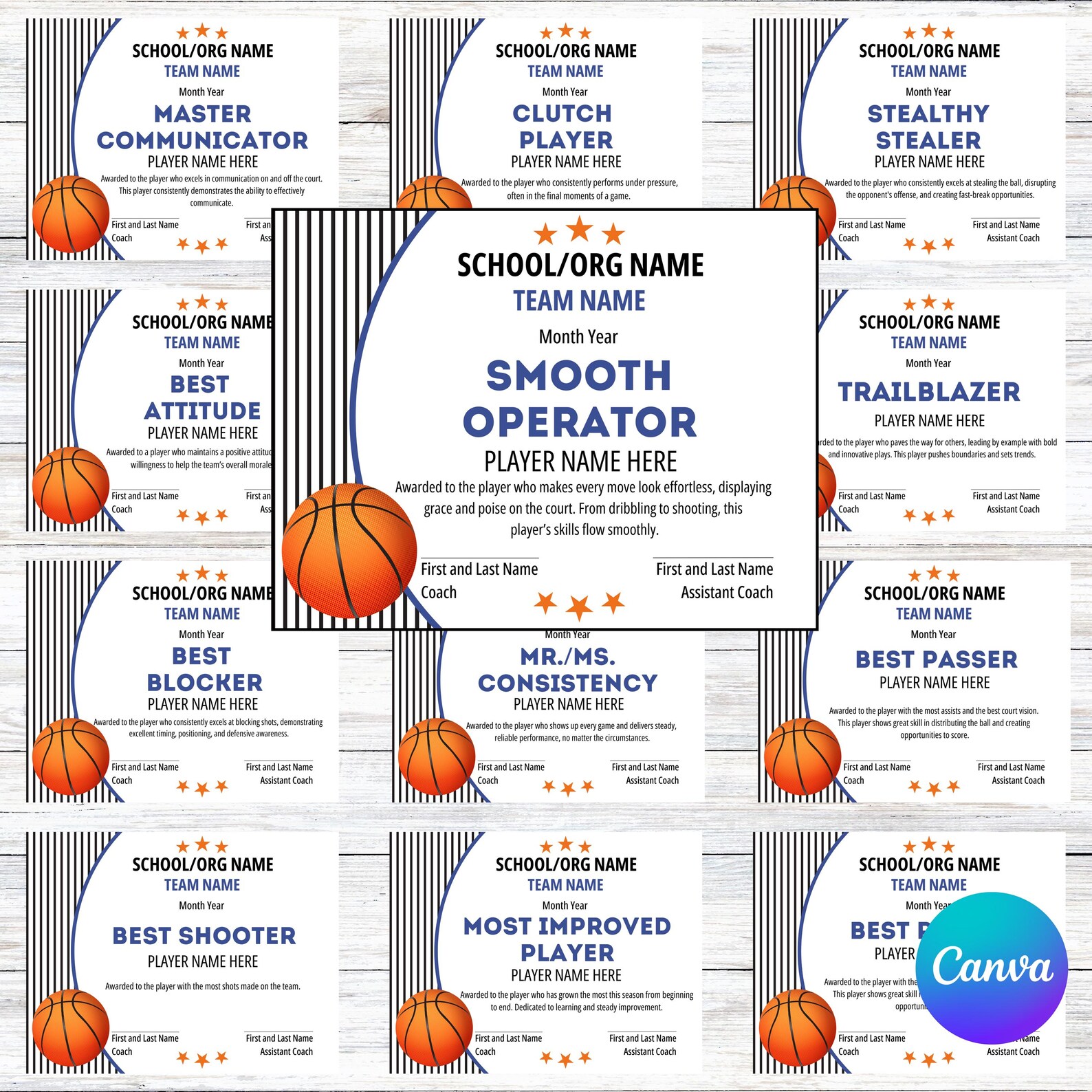 25 Editable Basketball Certificates, Basketball Team Party, Canva ...