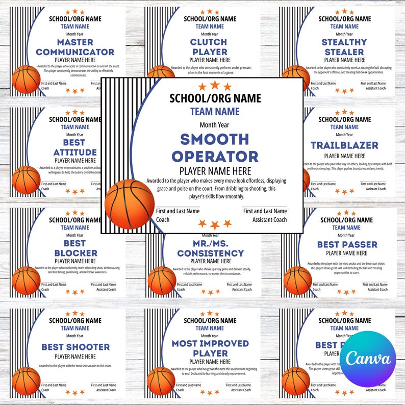 25 Editable Basketball Award Certificates: Canva Template (digital ...