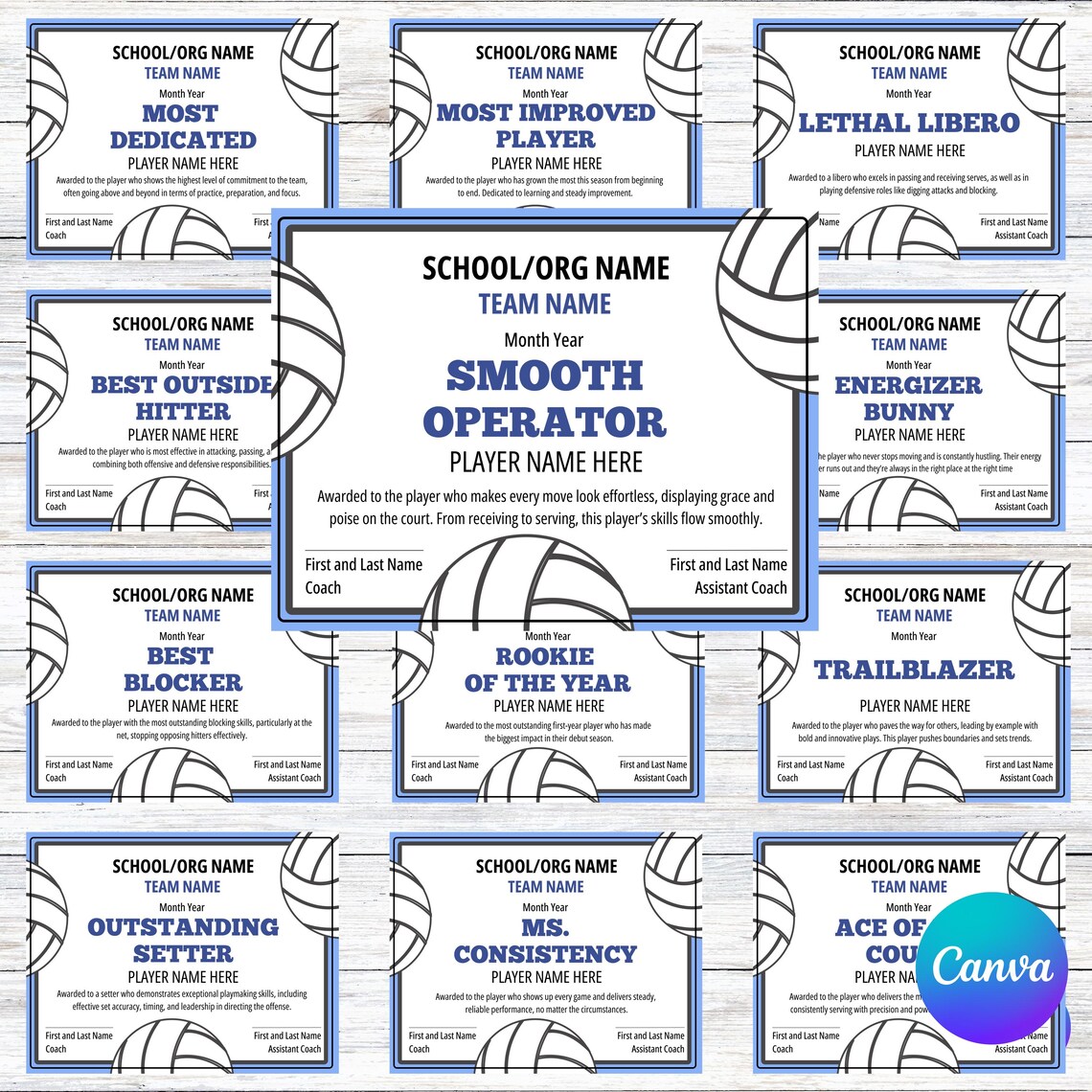 25 Editable Volleyball Certificates, Volleyball Team Party, Canva ...