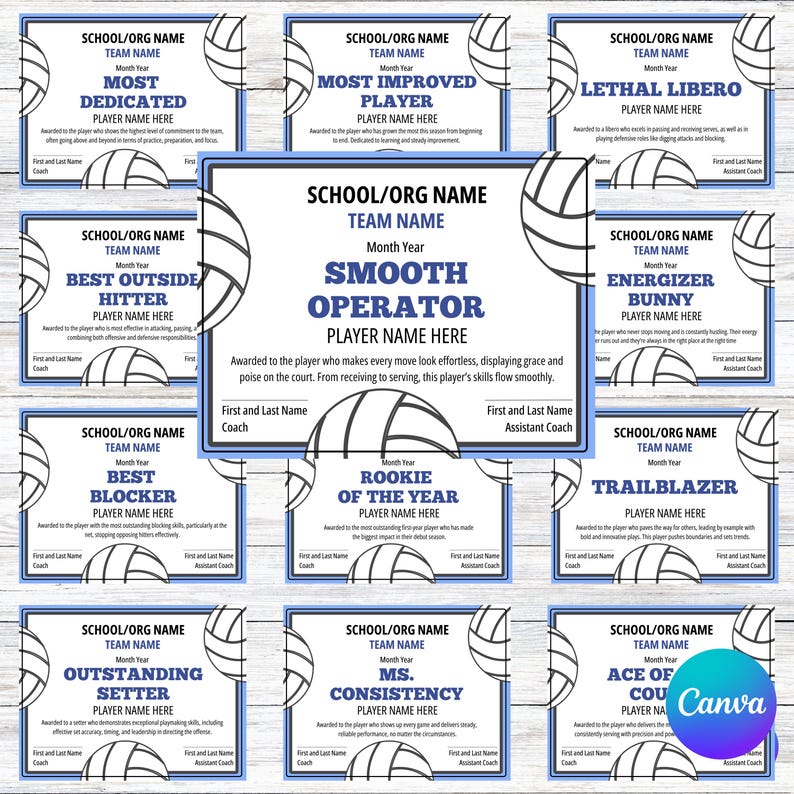 25 Editable Volleyball Certificates, Volleyball Team Party, Canva ...