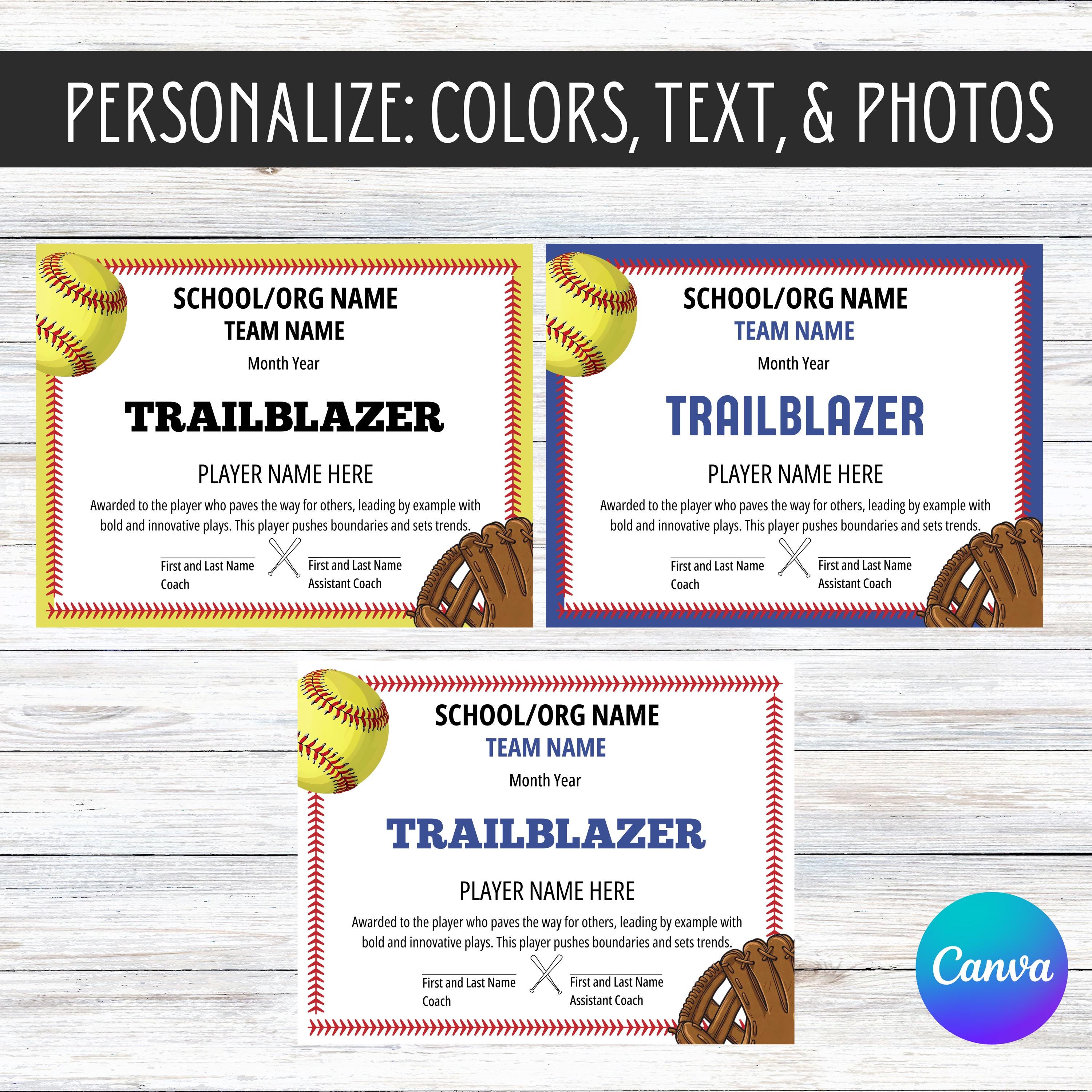 25 Editable Softball Certificates, Softball Team Party, Canva Template ...