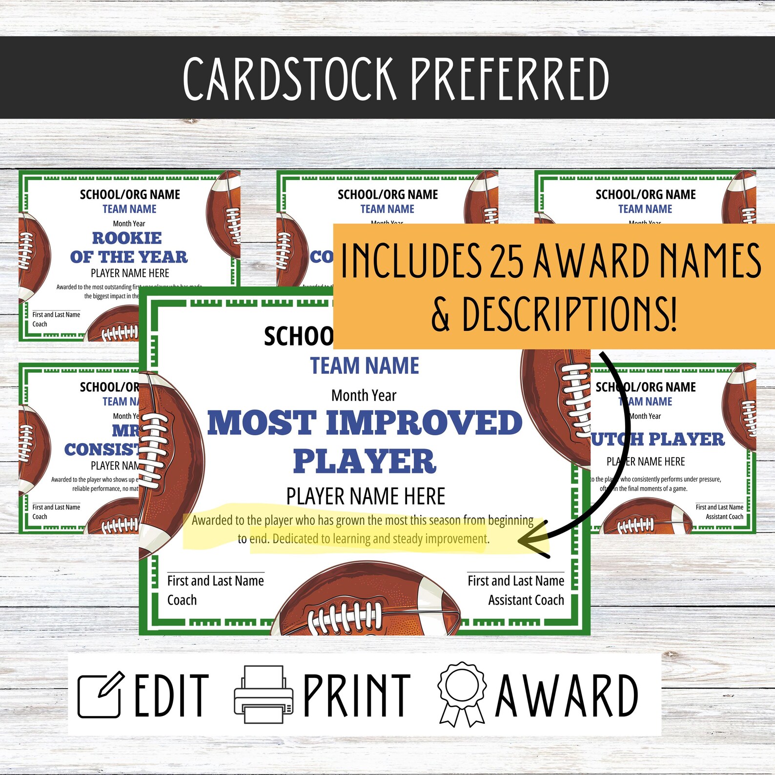 Editable Football Award Certificates: Team Party Canva Template ...