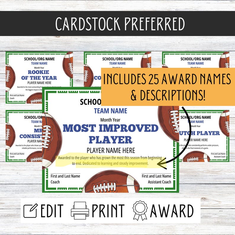 Editable Football Award Certificates: Team Party Canva Template ...