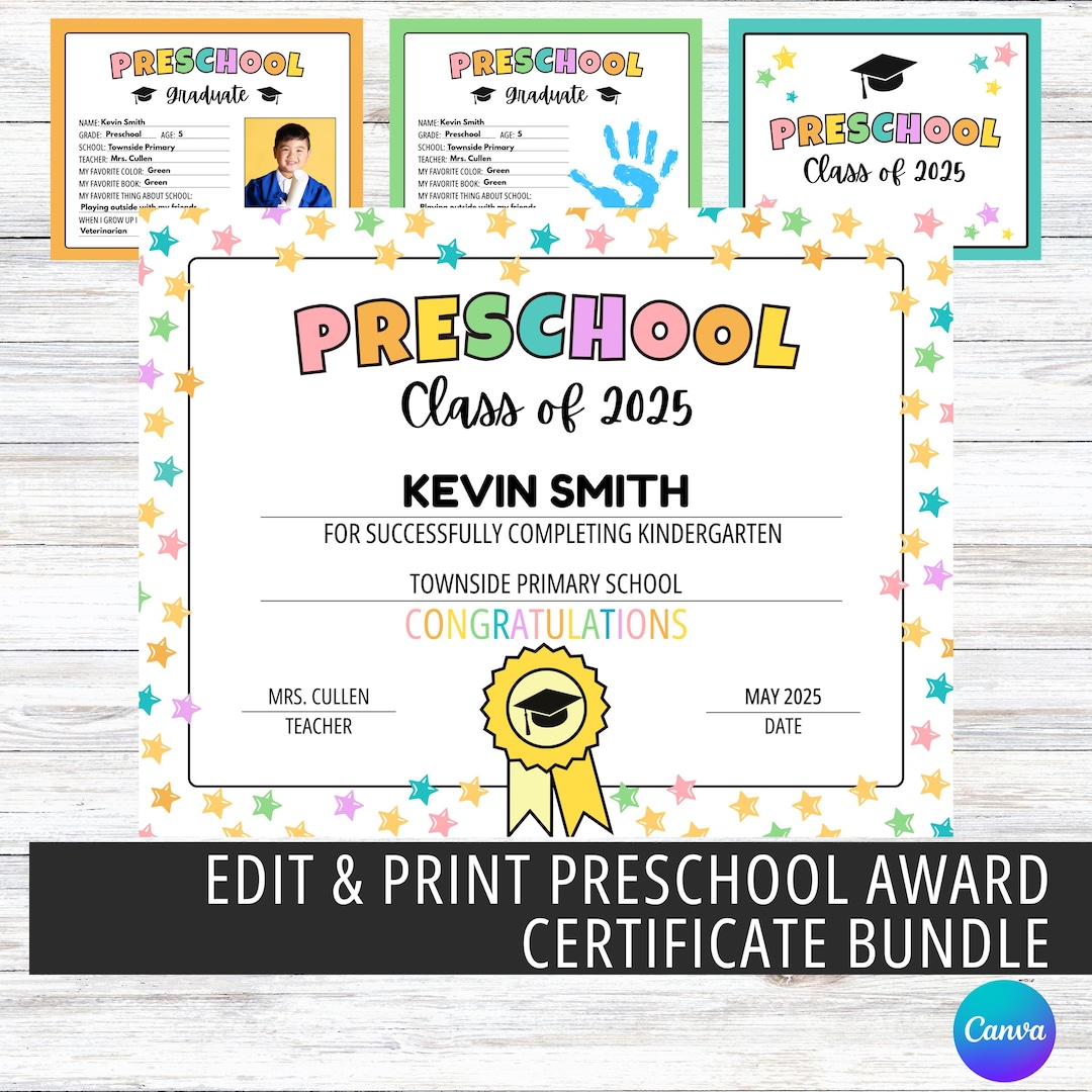 Editable Preschool Graduation Certificate, Preschool Graduation Diploma ...