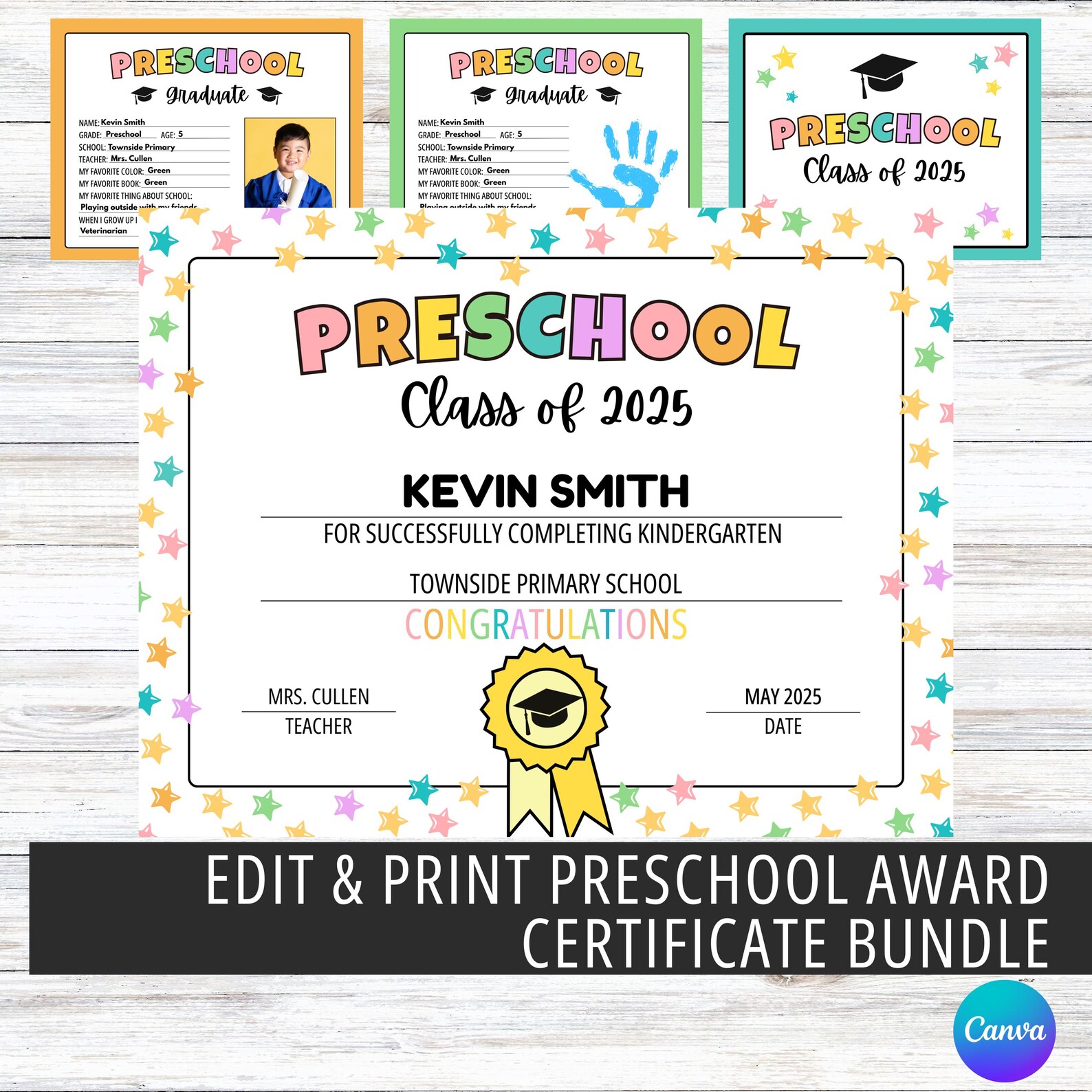 Editable Preschool Graduation Certificate Bundle (digital Download) - Etsy