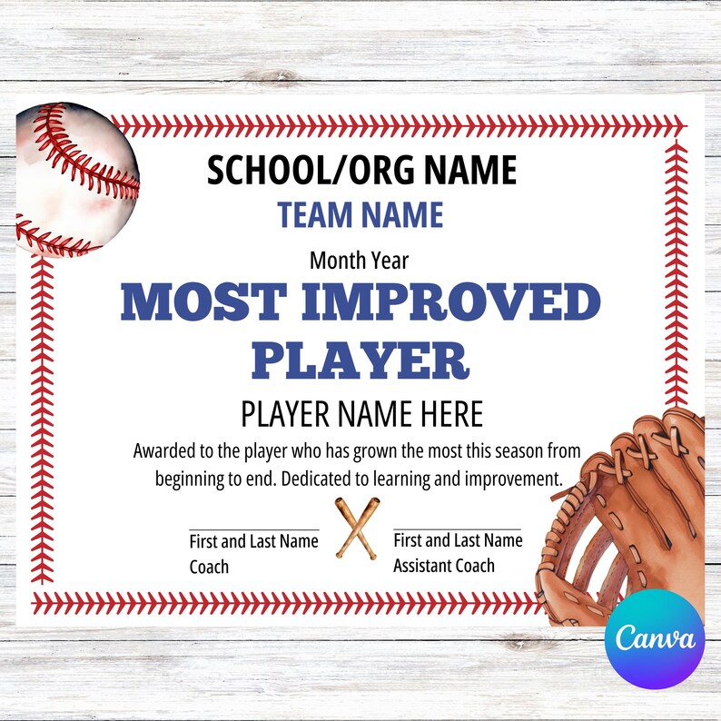 Editable Baseball Award Certificates: 25 Canva Templates (digital ...