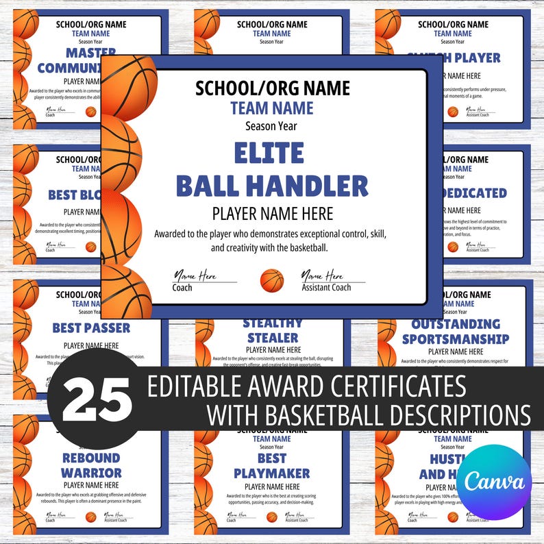 Editable Blue Basketball Award Certificates: Team Celebration or Party ...