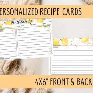 Lemon Recipe Card Template: Printable Personalized 4x6 (editable in ...