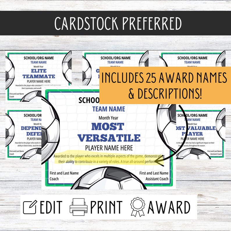 Editable Soccer Award Certificates: Team Party Canva Templates (25 ...