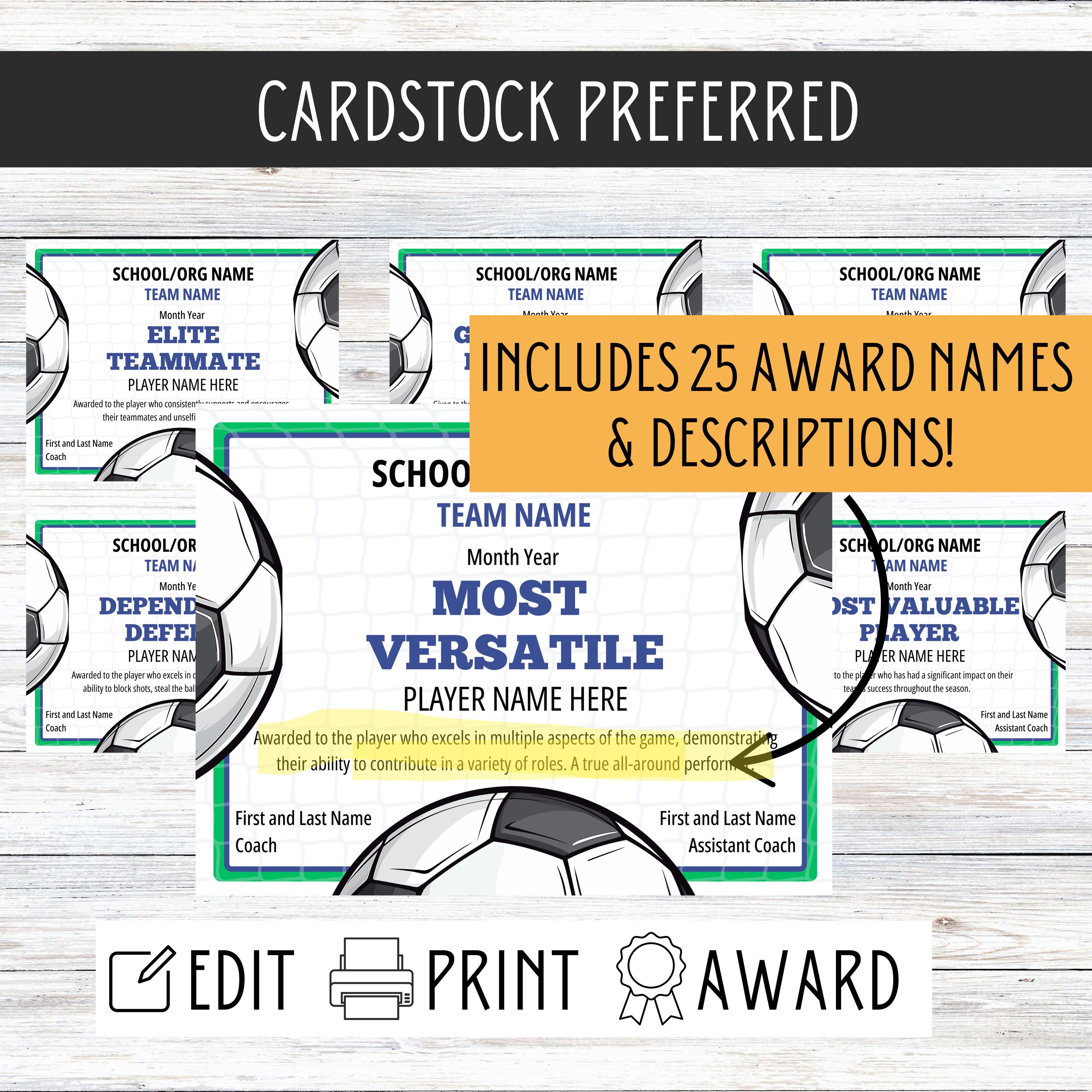 25 Editable Soccer Certificates, Soccer Team Party, Canva Template, End ...