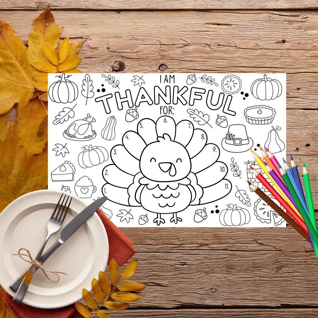 Thankful Thanksgiving Placemats for Kids, Turkey Thanksgiving Placemats ...