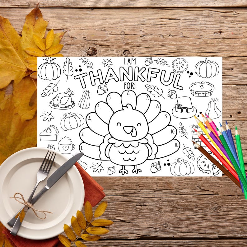 Thankful Thanksgiving Placemats for Kids, Turkey Thanksgiving Placemats ...
