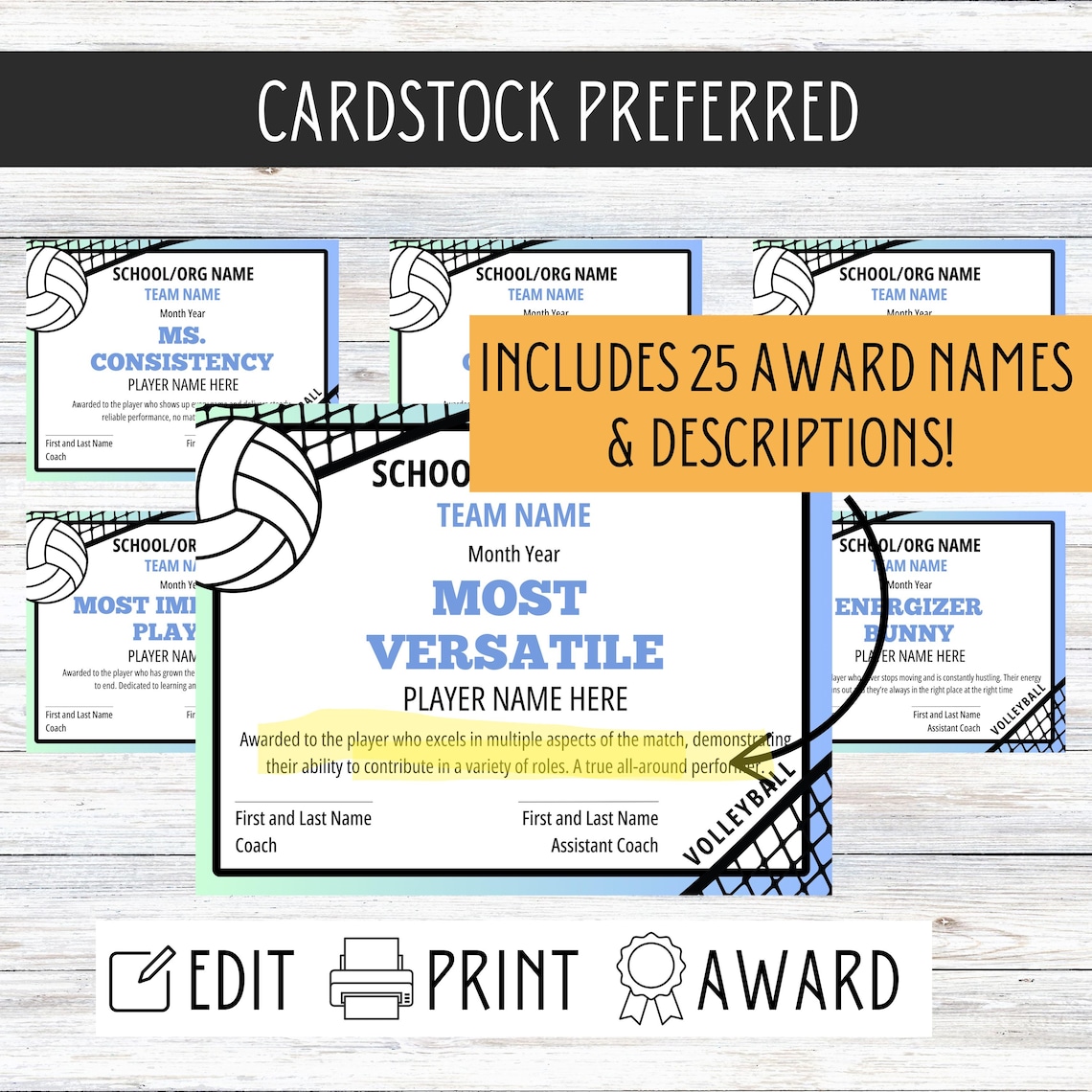 Volleyball Award Certificates: 25 Editable Canva Templates - Etsy