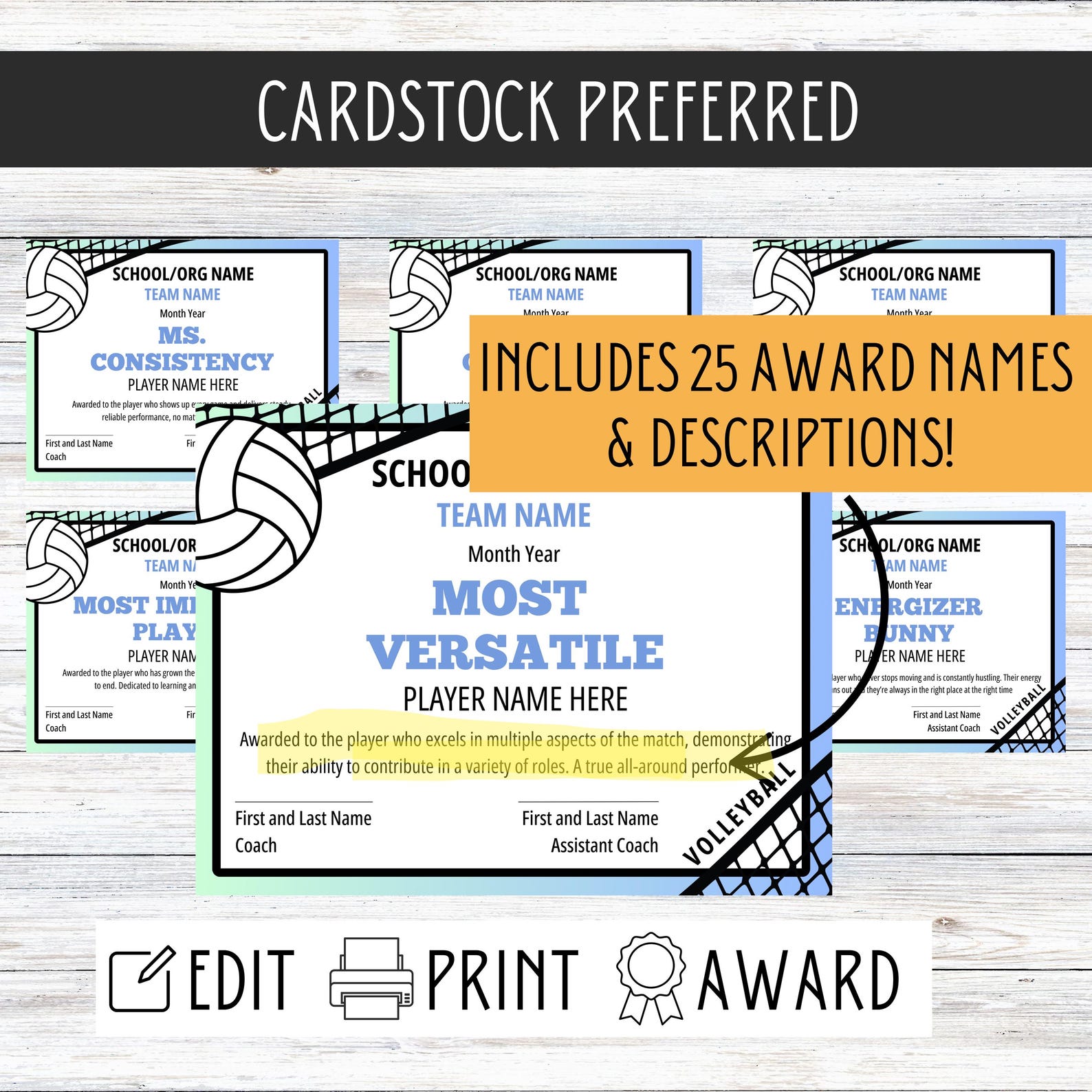 Volleyball Award Certificates: 25 Editable Canva Templates - Etsy