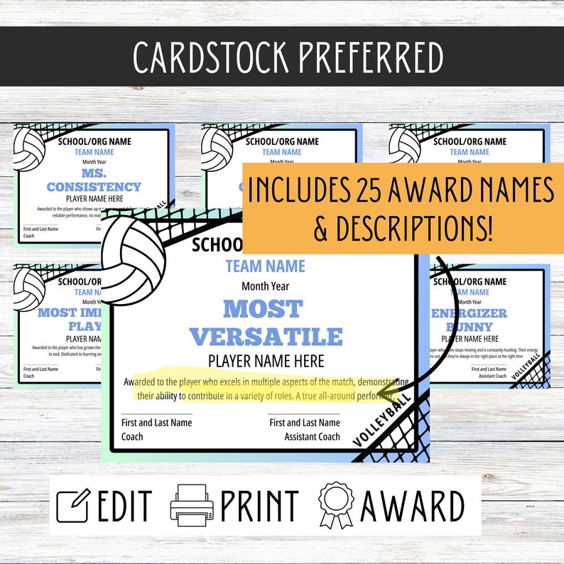 Volleyball Award Certificates: 25 Editable Canva Templates - Etsy