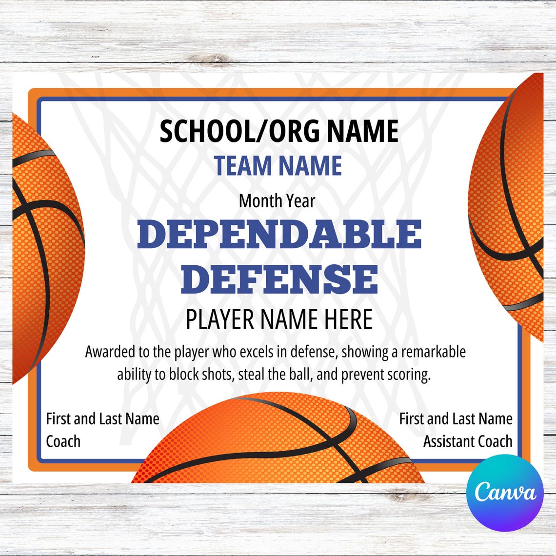 25 Editable Basketball Certificates, Basketball Team Party, Canva ...