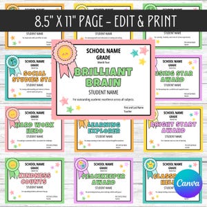 30 Editable Classroom Certificates, End of Year Party, Canva Template ...
