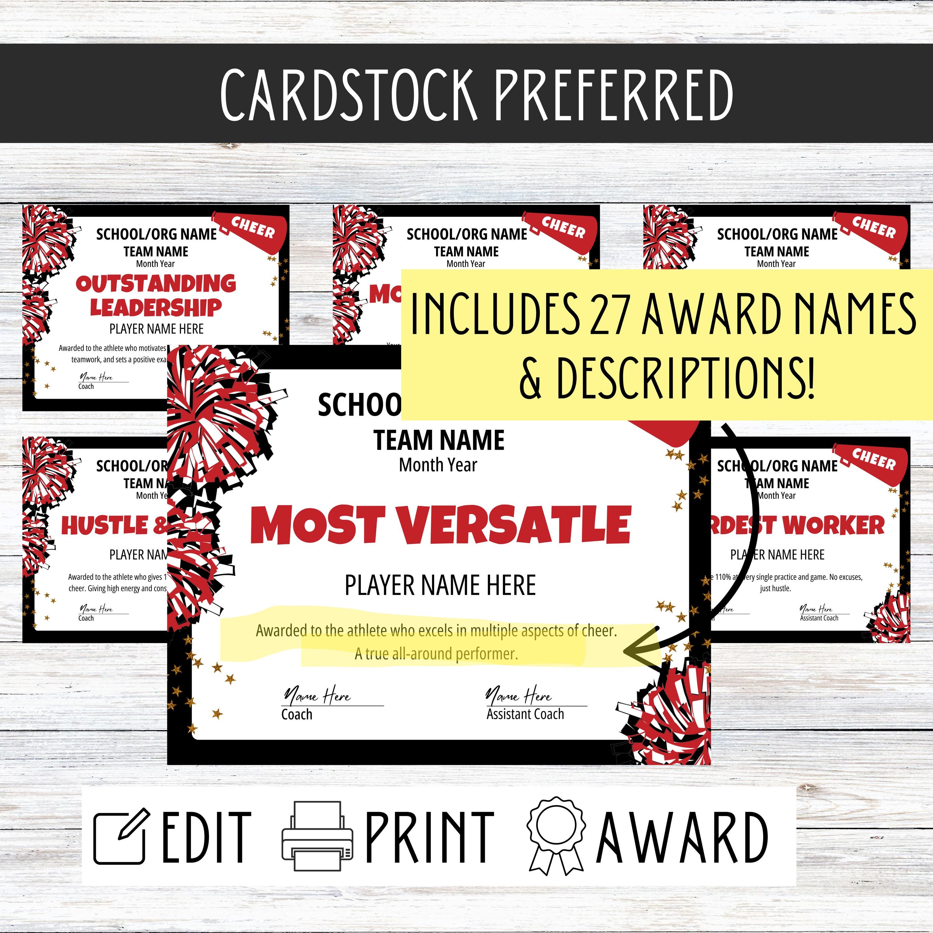 Editable Cheerleading Award Certificates: 27 Canva Cheer Certificate ...