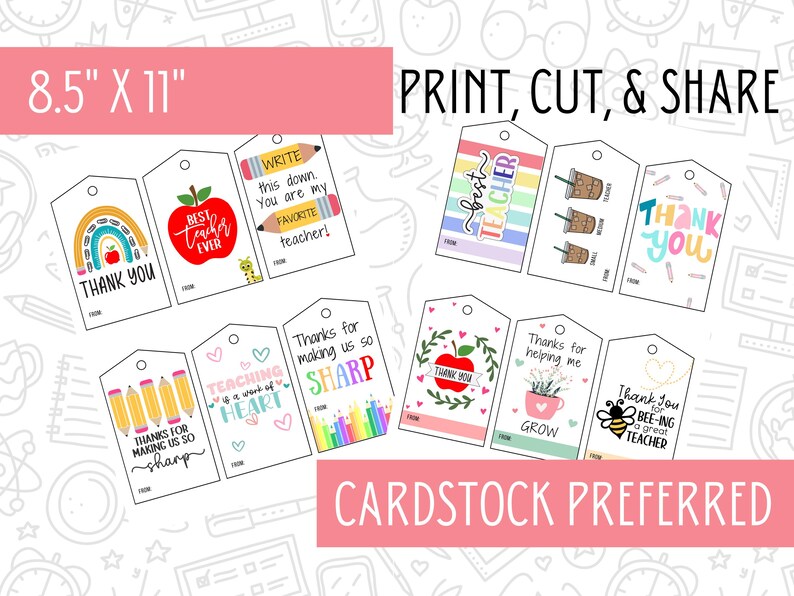 Teacher Appreciation Gift Tags Teacher Thank You Teacher Appreciation ...