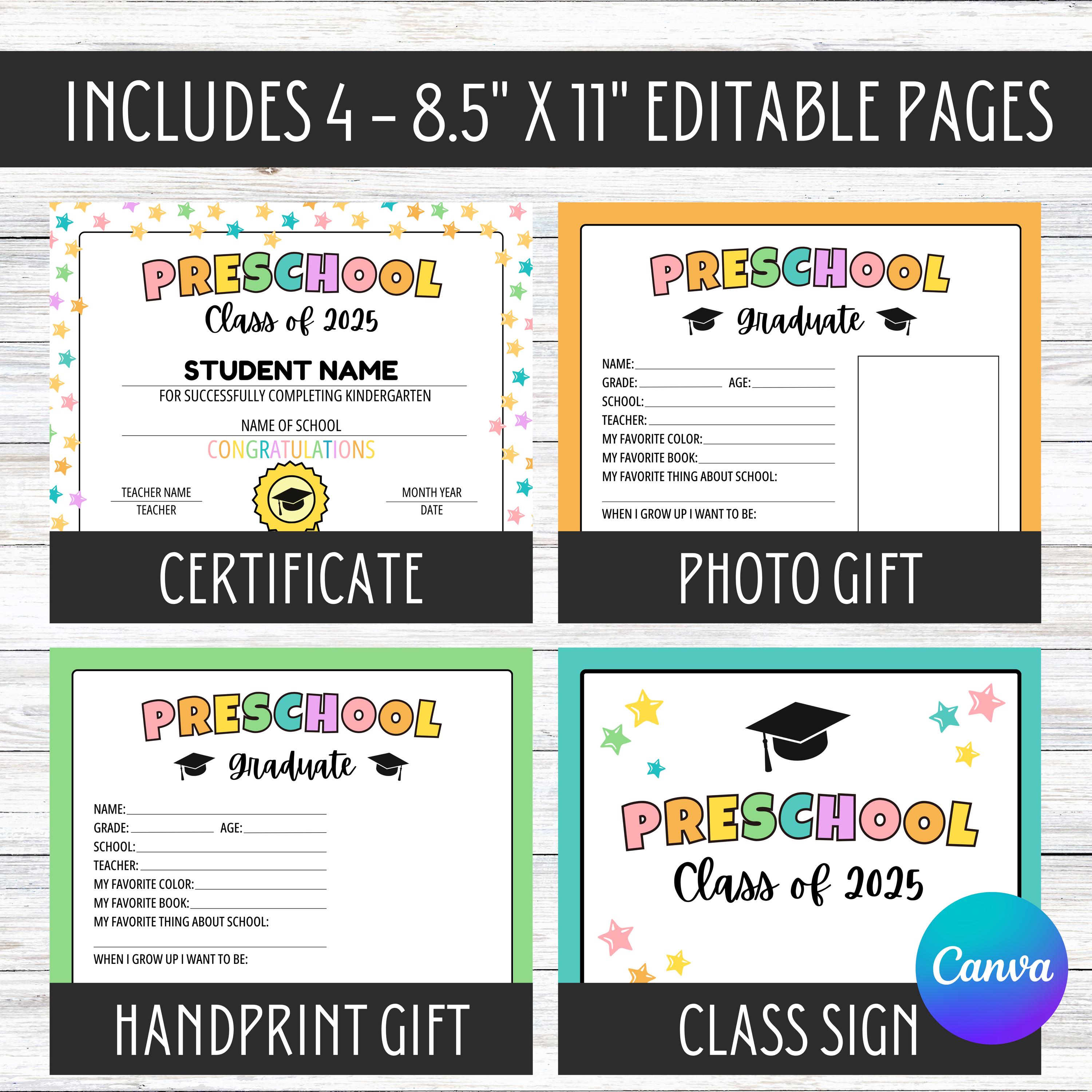 Editable Preschool Graduation Certificate Bundle (digital Download) - Etsy